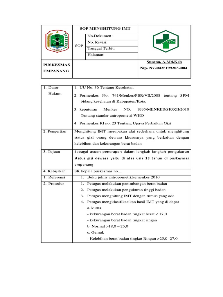 Sop Menghitung Imt | PDF