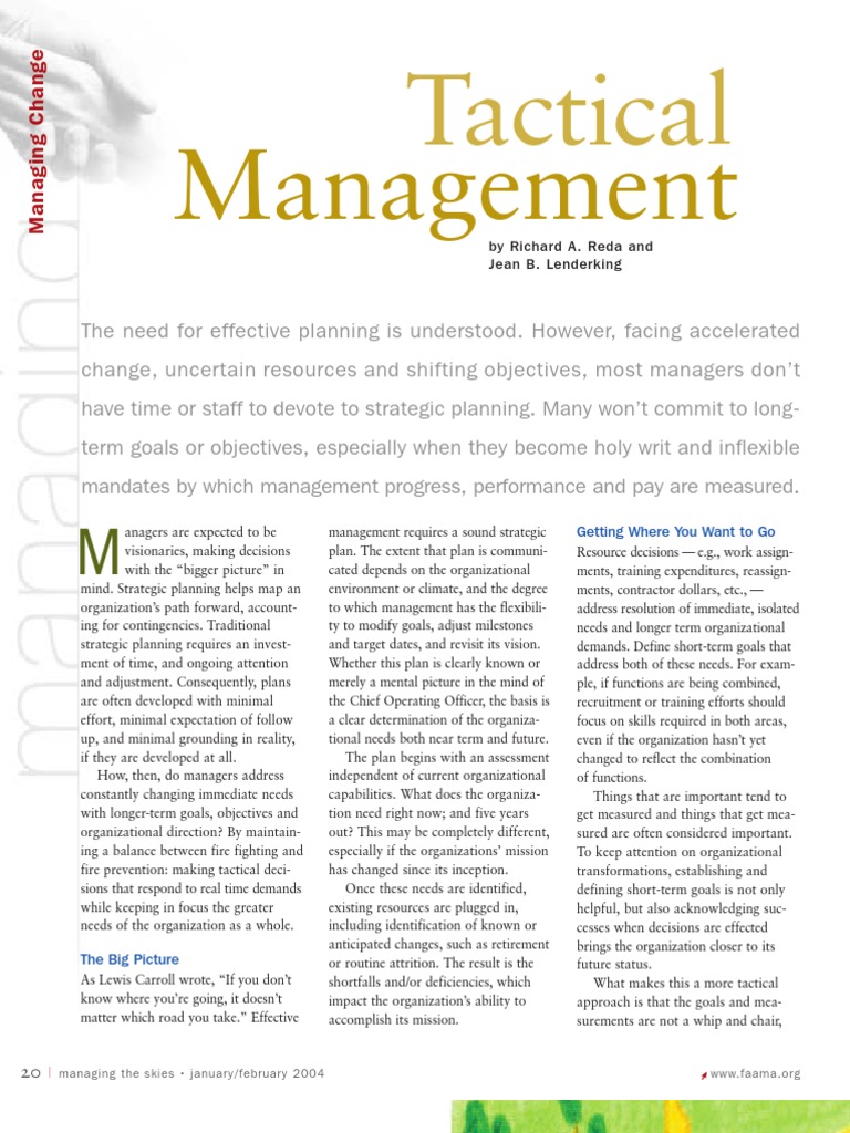 Tactical Management 1 | Employment | Goal