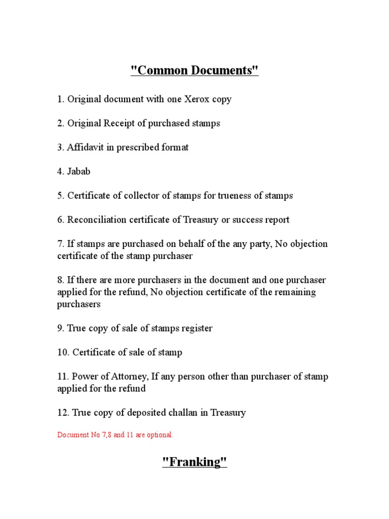 "Common Documents": Document No 7,8 and 11 Are Optional | PDF