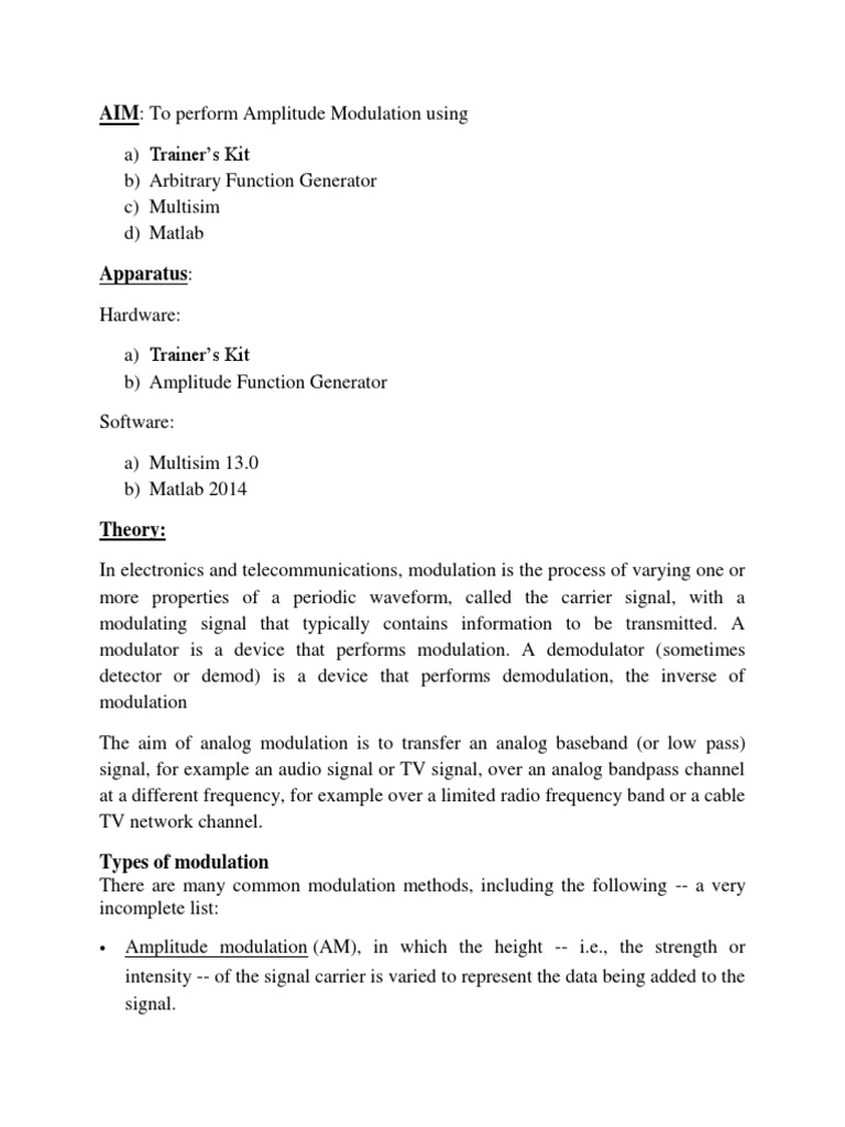 AM Modulation | PDF | Modulation | Frequency Modulation