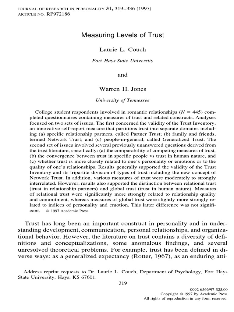 Measuring Levels of Trust | PDF | Trust (Emotion) | Validity (Statistics)