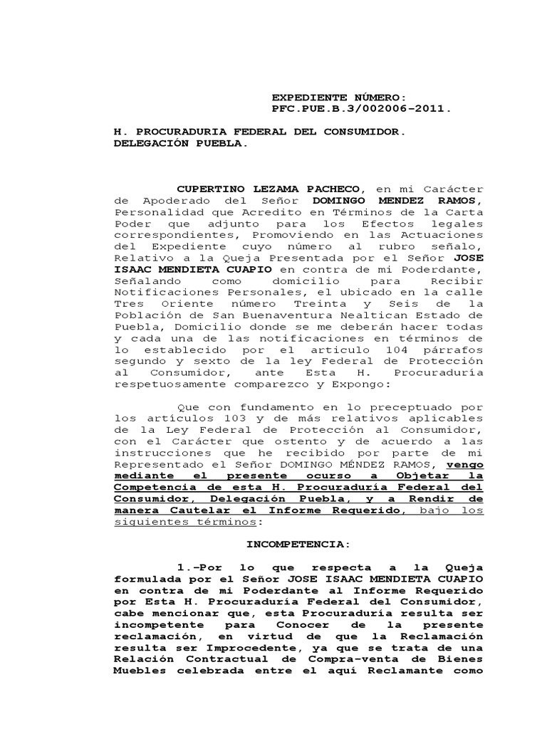 CONTESTACION QUEJA. PROFECO INFORME DOMINGO..doc | Justicia | Crimen y ...