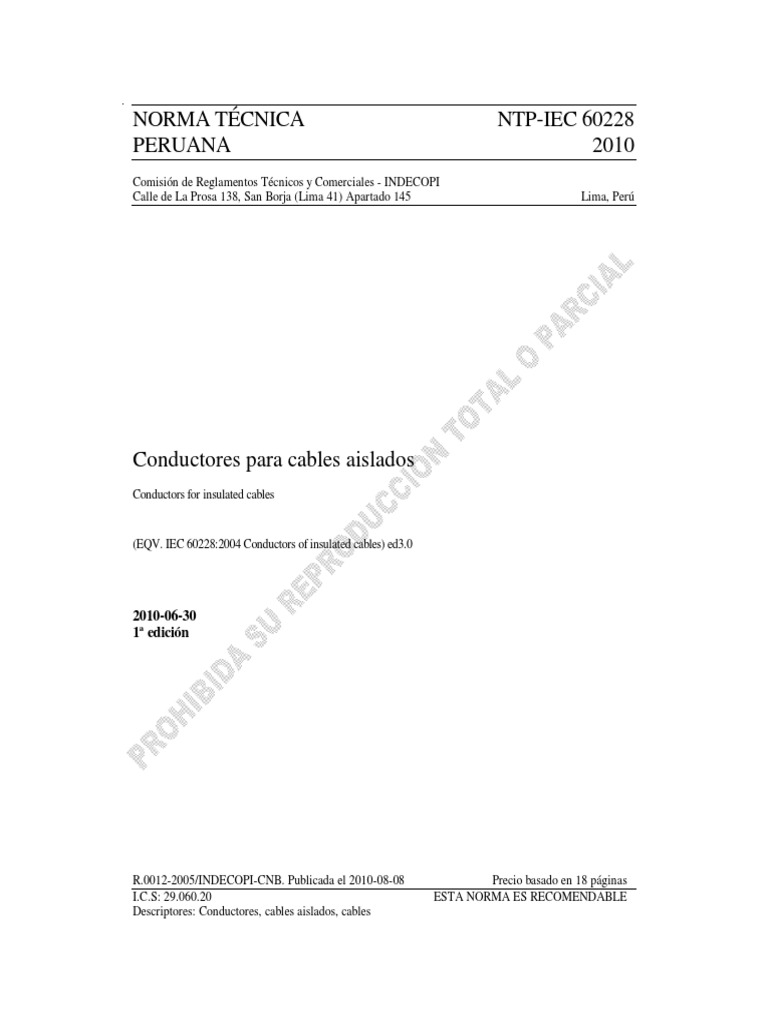 Ntp-Iec 60228-2010 | Descargar gratis PDF | Cobre | Conductor electrico