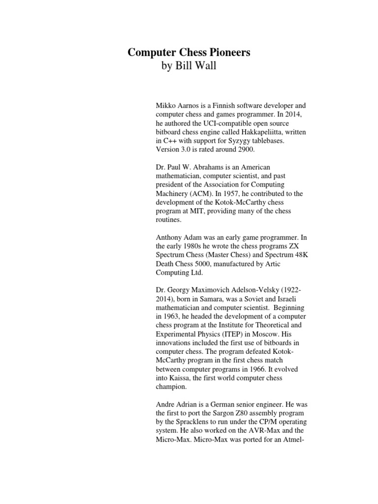 Pioneers of Computer Chess Development | PDF | Computer Program ...