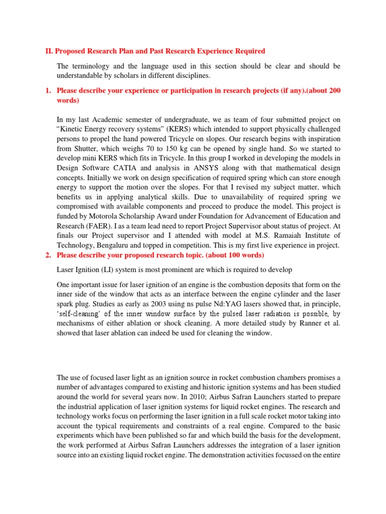 II. Proposed Research Plan and Past Research Experience Required | PDF ...