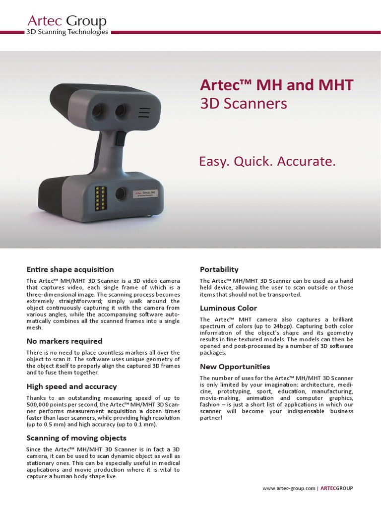 Artec™ MH and MHT: 3D Scanners | PDF | 3 D Computer Graphics | Image ...