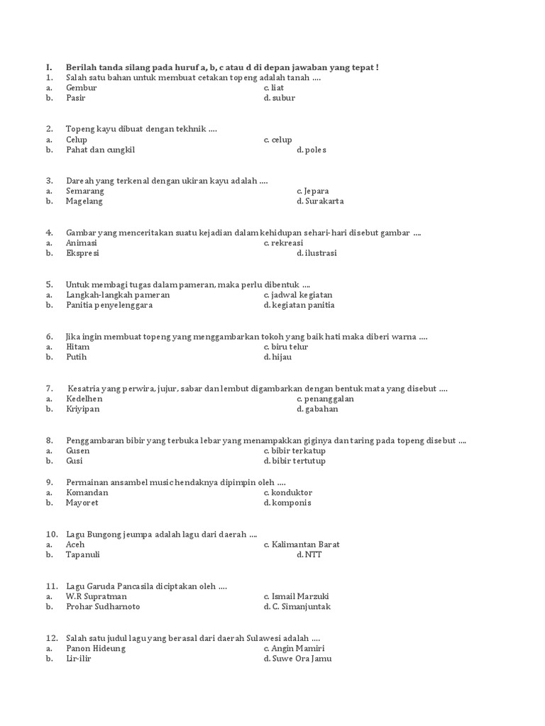 Soal SBDP Kelas 5 Uas Sem 2 | PDF