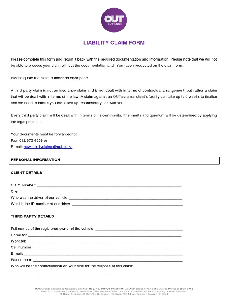 OUT Claim Form LOV | PDF | Vehicles | Traffic Collision
