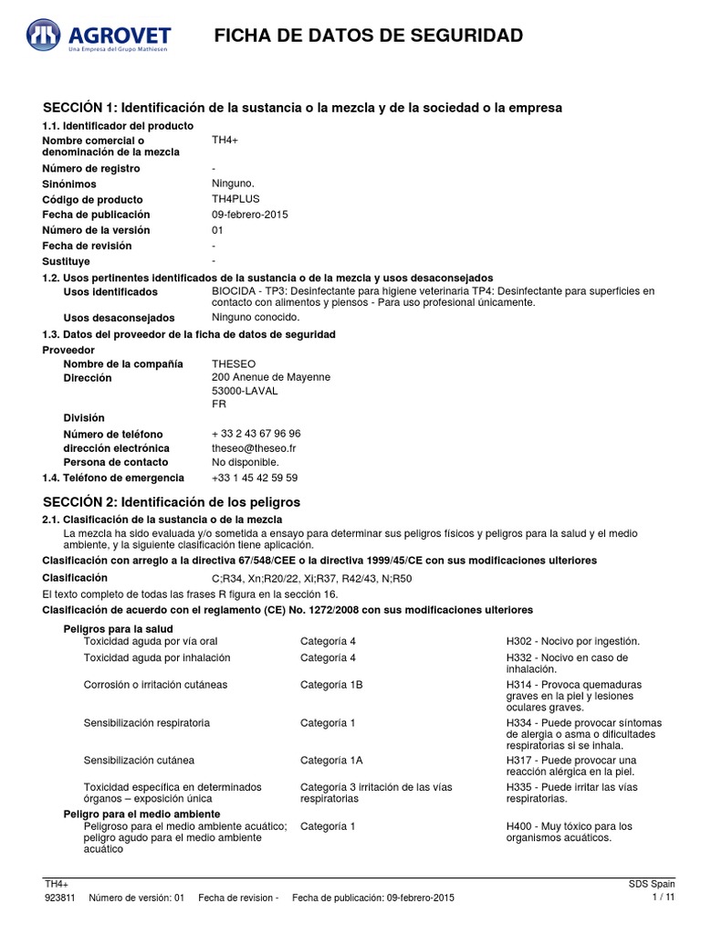 Msds Th4 Plus | PDF | Alergia | Residuos