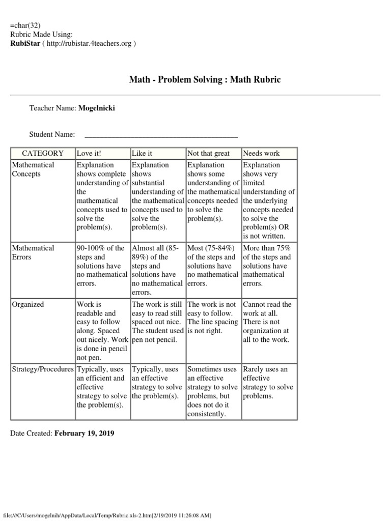 Math Rubric | Download Free PDF | Rubric (Academic) | Teaching Mathematics