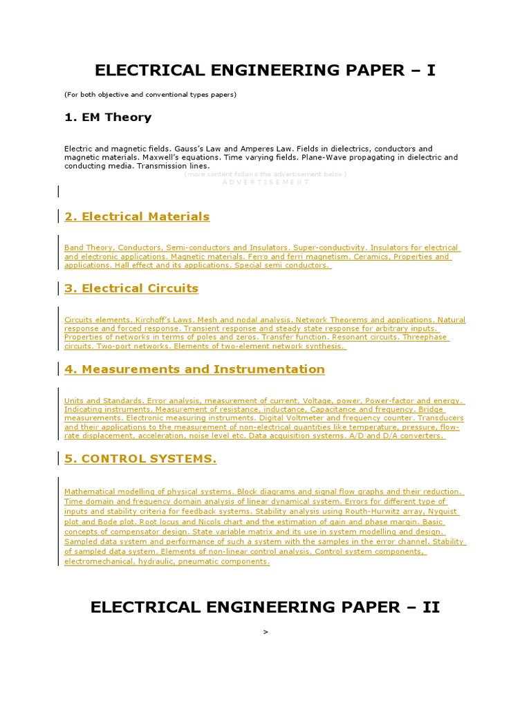 Electrical Engineering Paper - I: 1. EM Theory | PDF | Amplifier ...