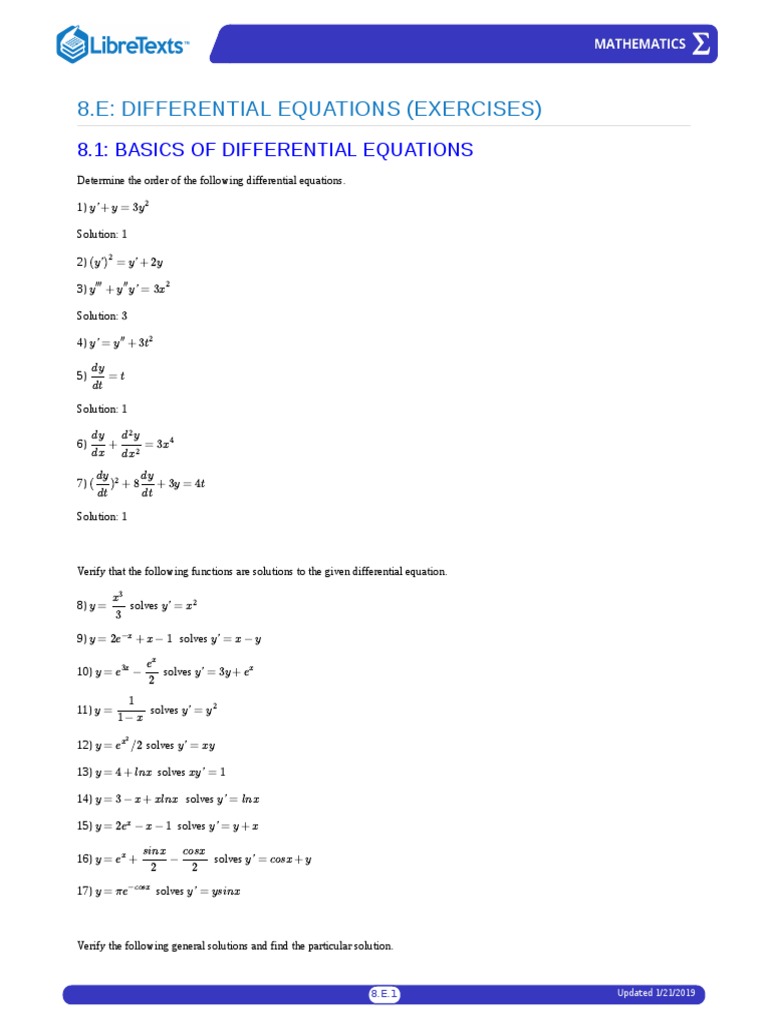 08.E Differential Equations (Exercises) | PDF | Ordinary Differential Equation | Logistic Function