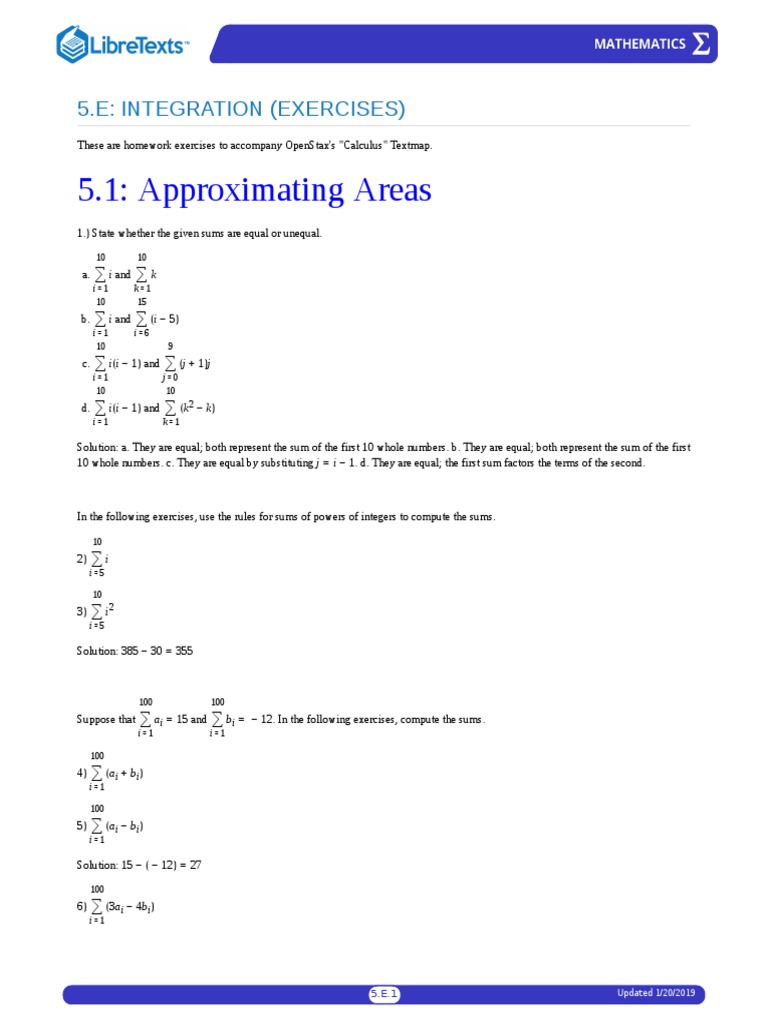 05.E Integration (Exercises) | PDF | Area | Summation