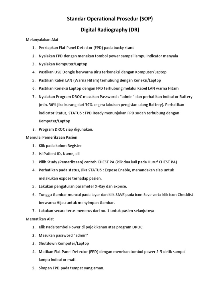 SOP Digital Radiography: Panduan Lengkap | PDF