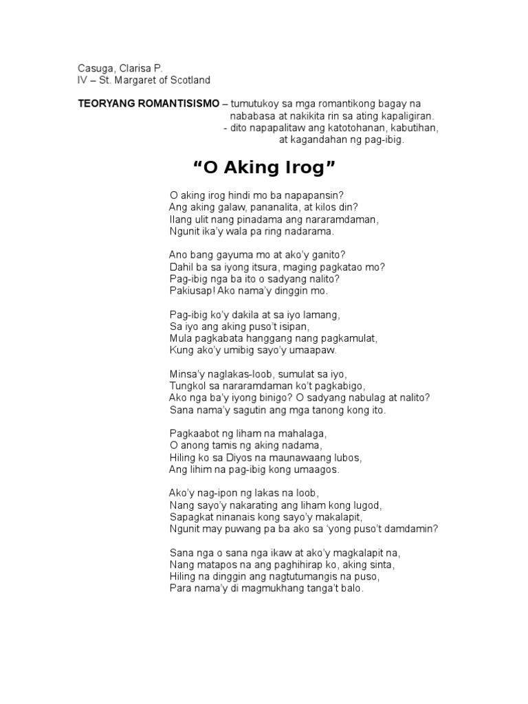 "O Aking Irog": TEORYANG ROMANTISISMO - Tumutukoy Sa Mga Romantikong ...