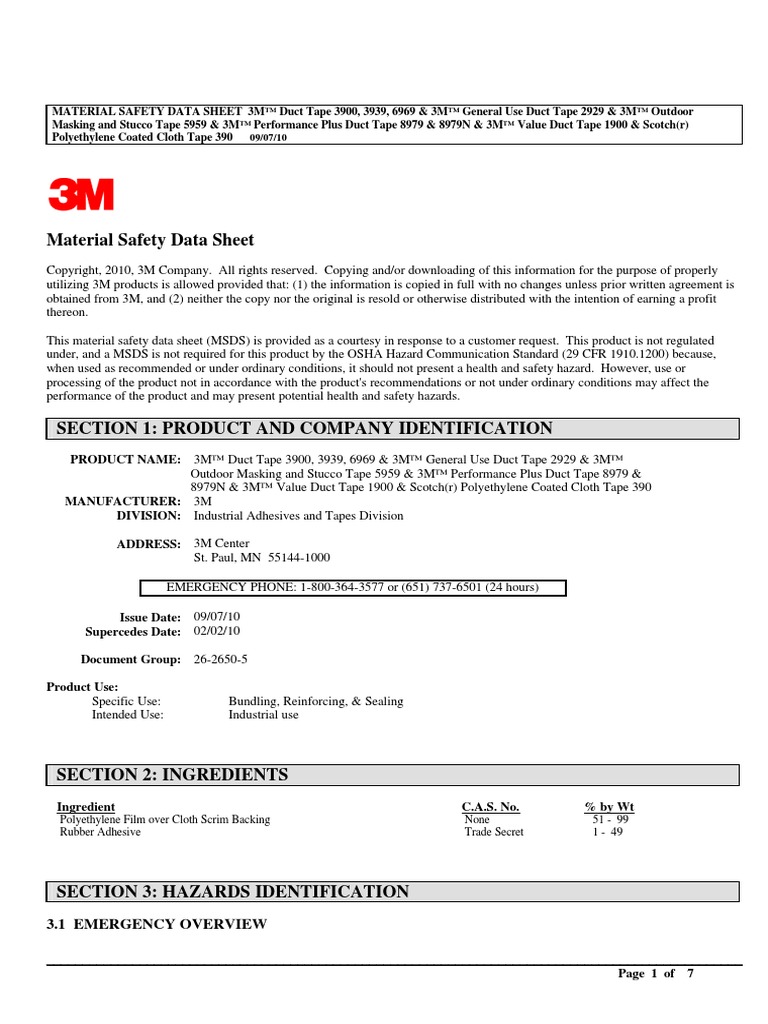 Duct Tape Msds PDF | PDF | Volatile Organic Compound | Waste Management Duct Tape Msds PDF | PDF | Volatile Organic Compound | Waste Management