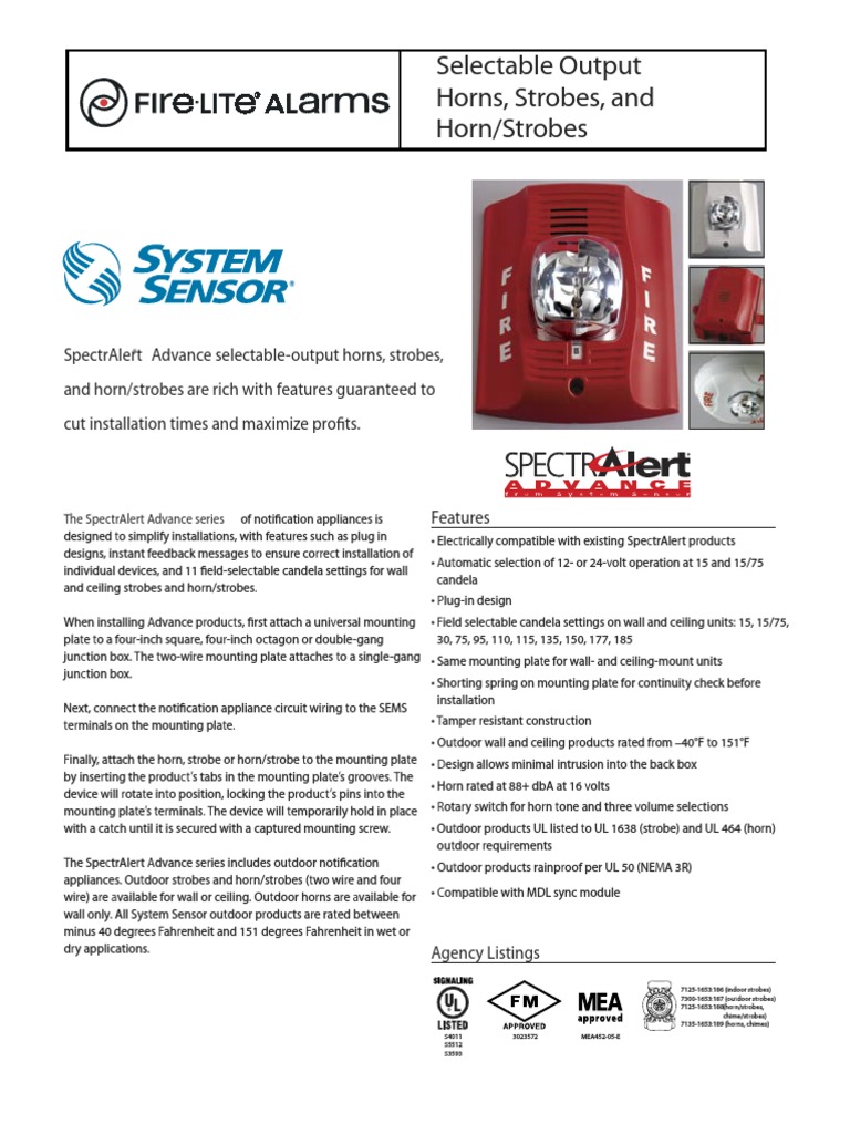 Selectable Output Horns, Strobes, and Horn/Strobes | PDF | Manufactured ...