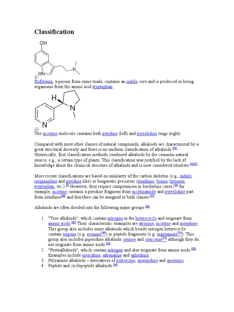 Classification Alkaloids | PDF | Alkaloid | Organic Chemistry