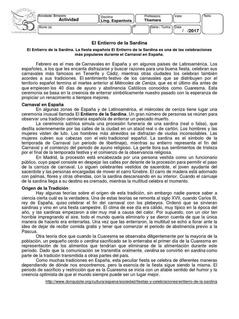 El Entierro de La Sardina | PDF | Carnaval | Entierro