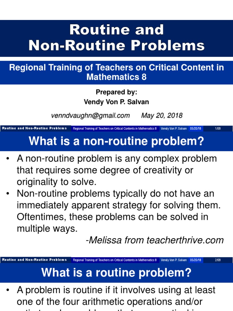 Routine and Non-Routine Problems in Mathematics | PDF | Area | Teaching ...