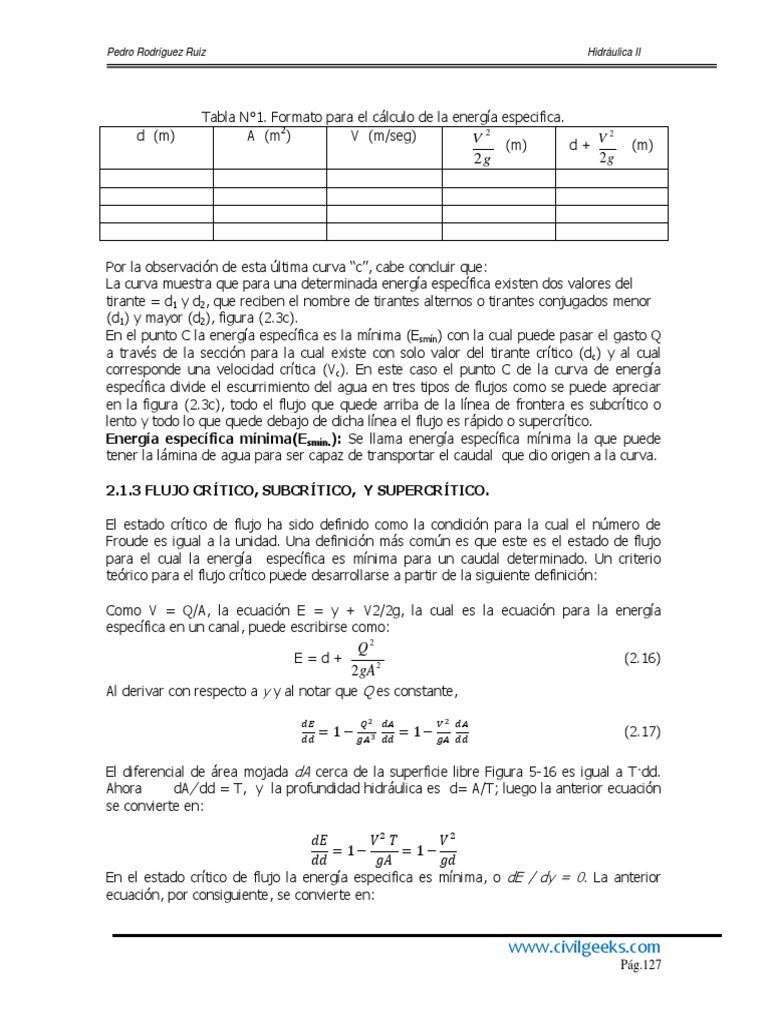 Cálculo Del Flujo Crítico | PDF | Descarga (hidrología) | Hidráulica