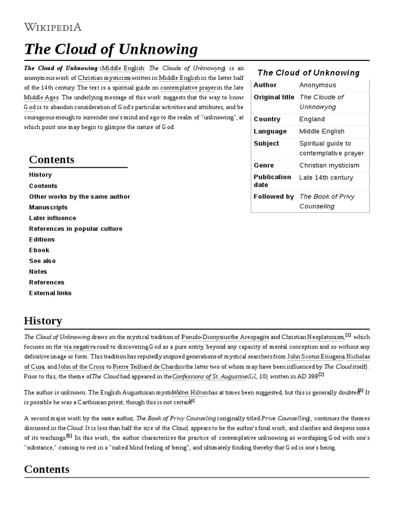 The Cloud of Unknowing | PDF | Religious Behaviour And Experience ...