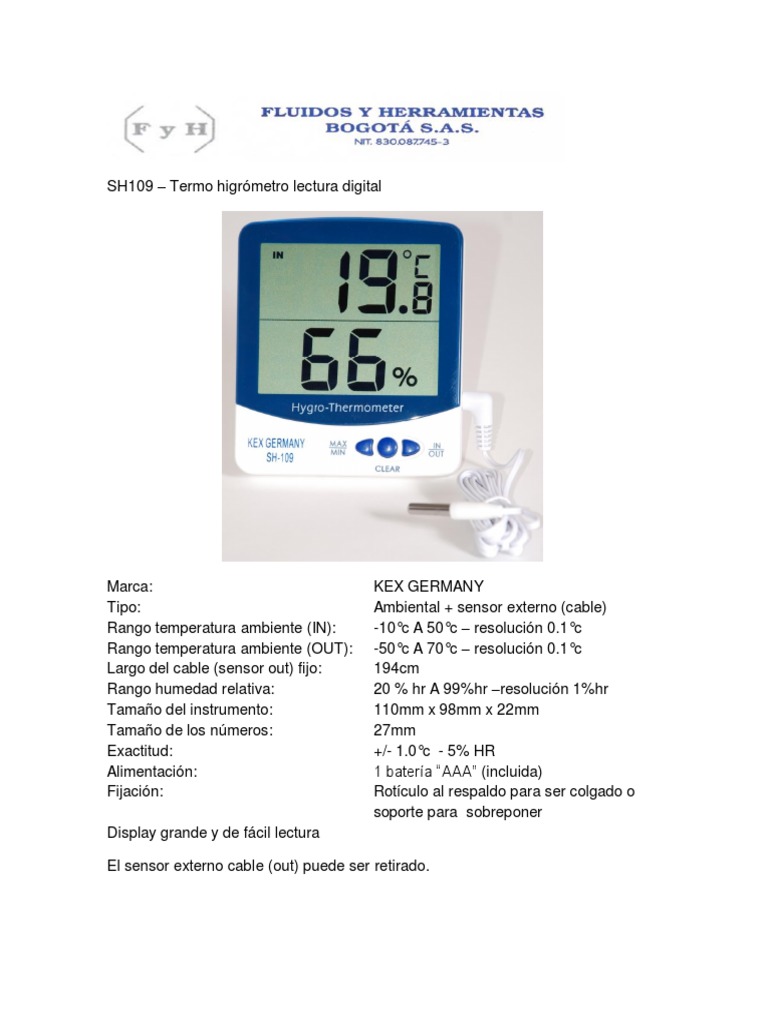 Termohigrometro Digital Con Sensor Ref SH 109 Kex | PDF | Celsius ...