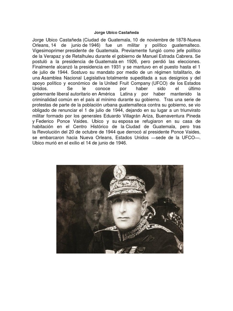 Jorge Ubico Castañeda | PDF | Guatemala | Formas de gobierno