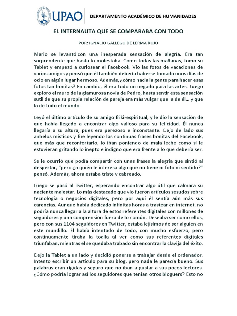 Lectura - El Internauta Que Se Comparaba Con Todo | PDF