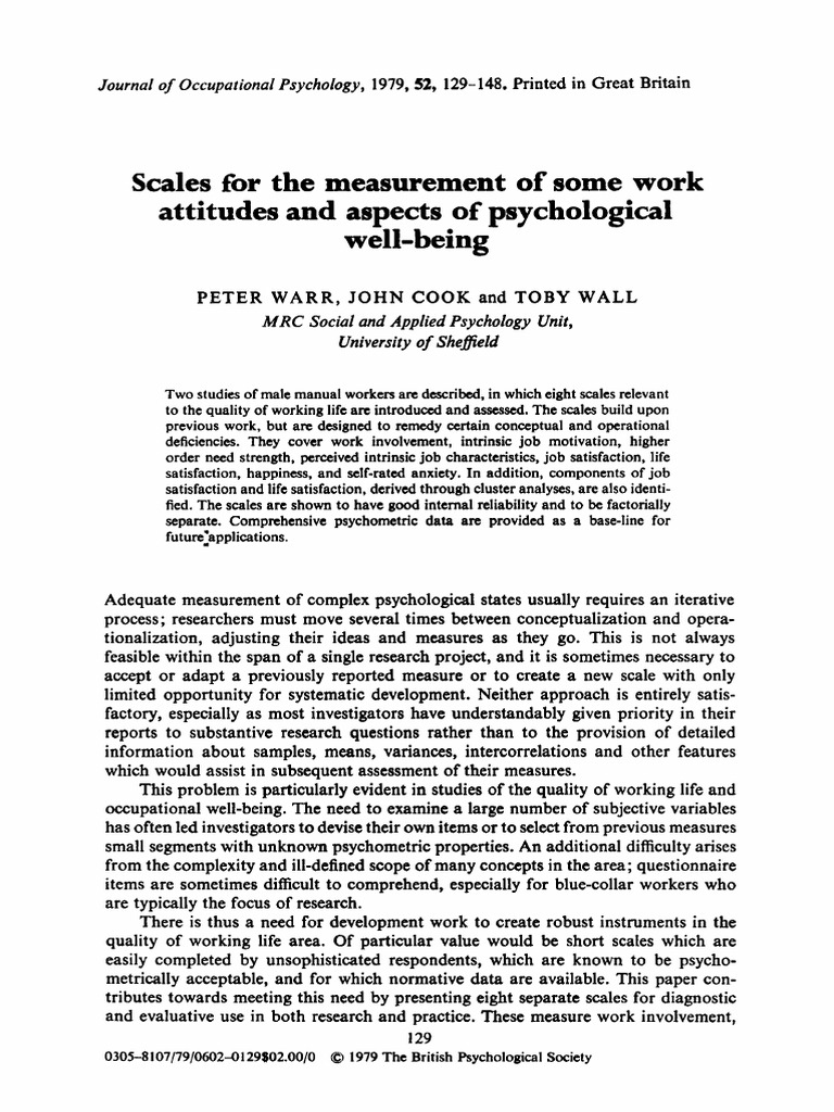 The Of: Scales For Measurement Some Work Attitudes Aspects of ...