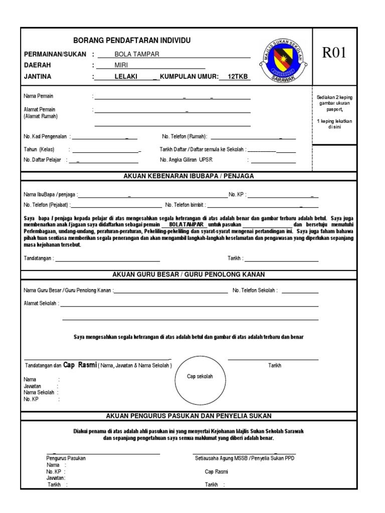 BORANG RO1 MSS Sarawak | PDF
