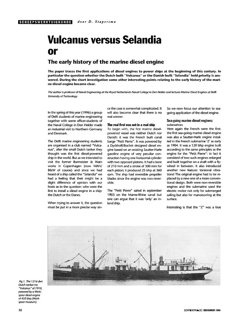 History Marine Diesel Engine Vulcanus Versus Selandia PDF | PDF