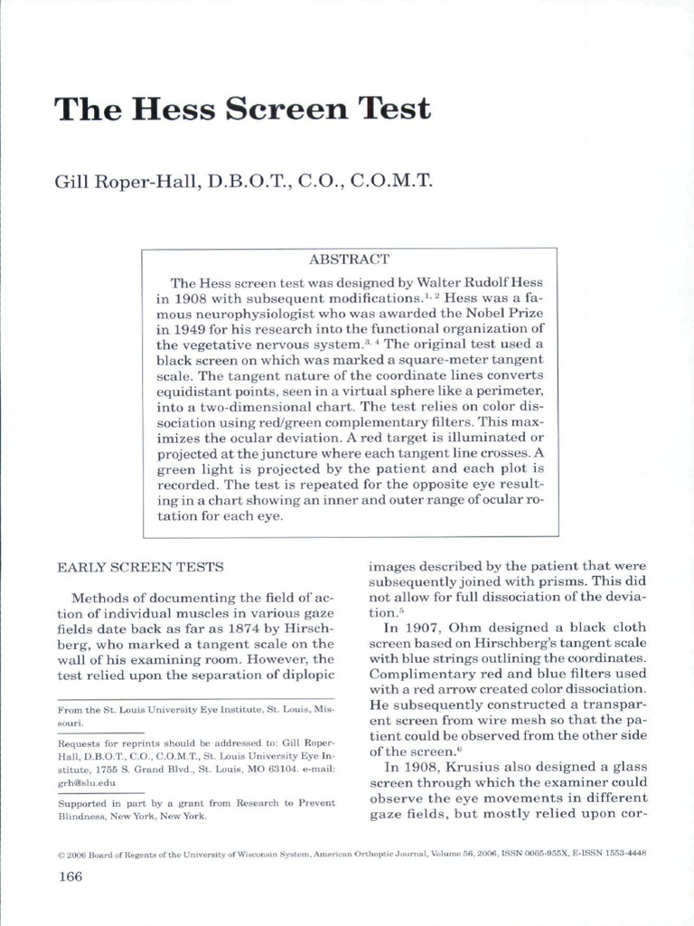 Hess Screen Test | PDF | Flashlight | Eye
