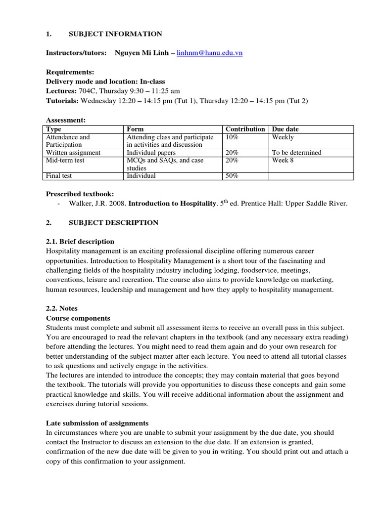 Introduction to Hospitality Management Course | PDF | Lecture ...