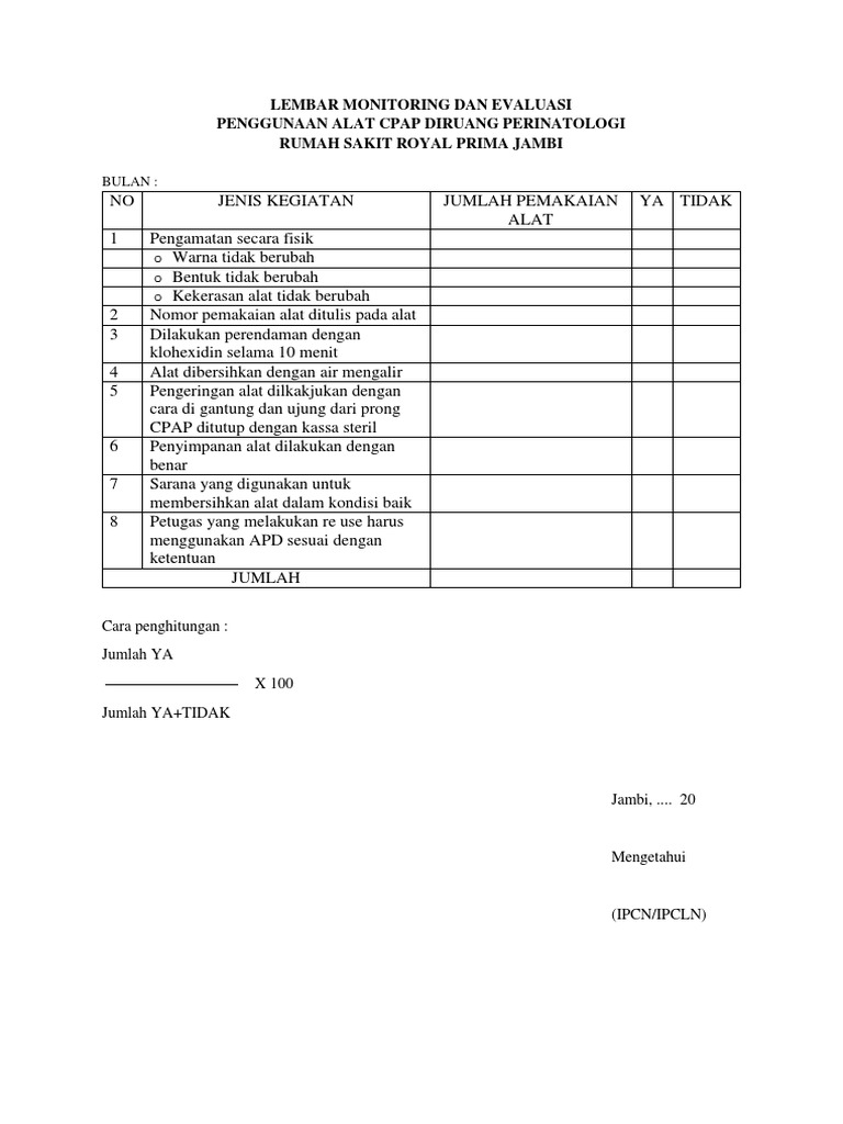 Lembar Monitoring Dan Evaluasi Cpap | PDF