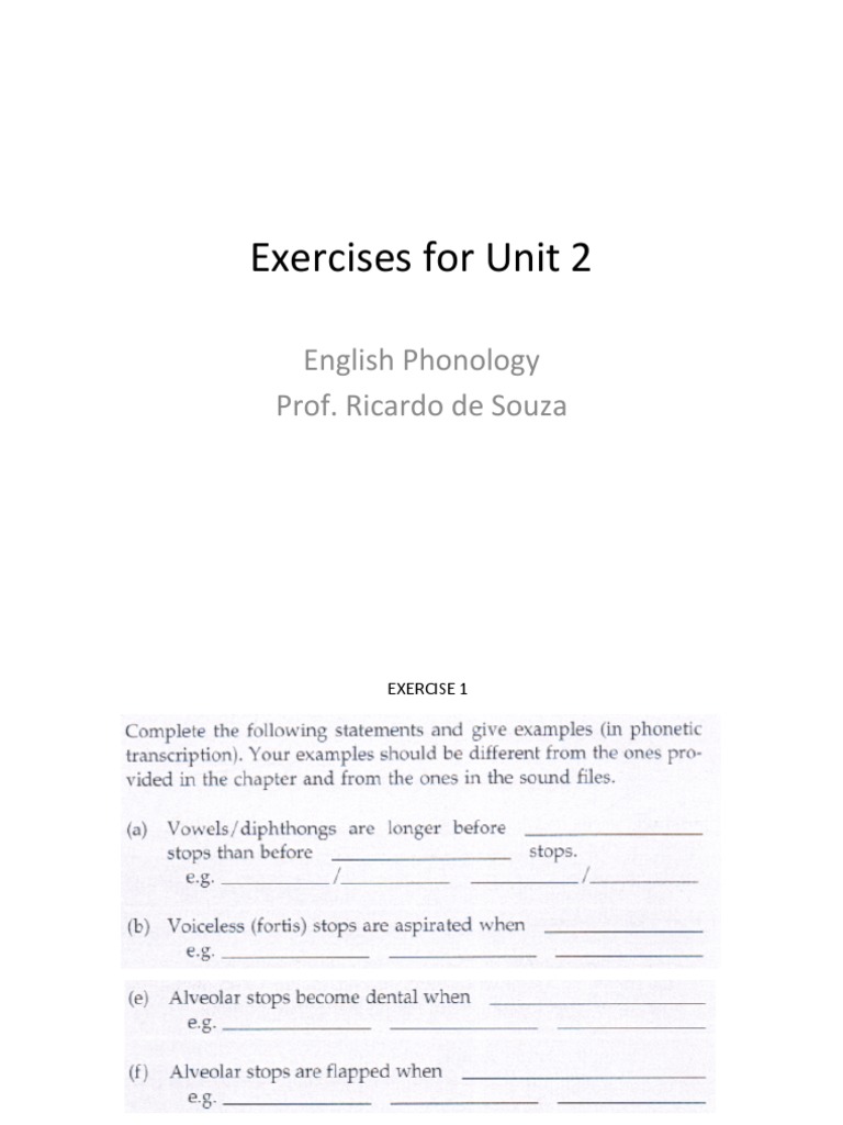 Unit 2 English Phonology Exercises | PDF | Language Arts & Discipline