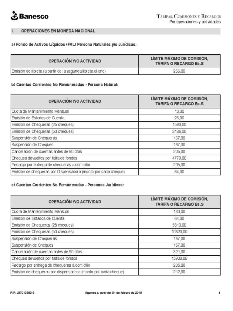 Tarifas Productos Servicios Banesco | PDF | Tarjeta de crédito | Carta de crédito