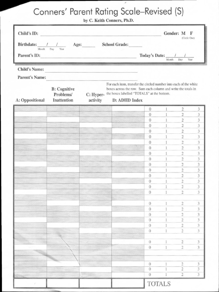 Conners' Parent Rating Scale-Revised (S) | PDF | Attention Deficit ...