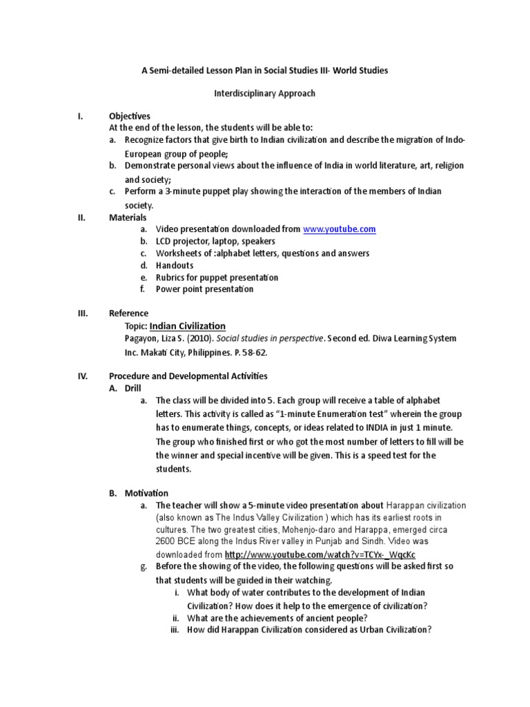 A Semi-Detailed Lesson Plan in Social Studies III-World Studies | PDF ...