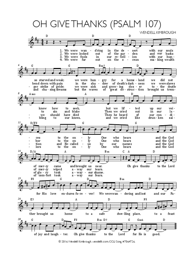 Oh Give Thanks (Psalm 107) Lead Sheet | PDF
