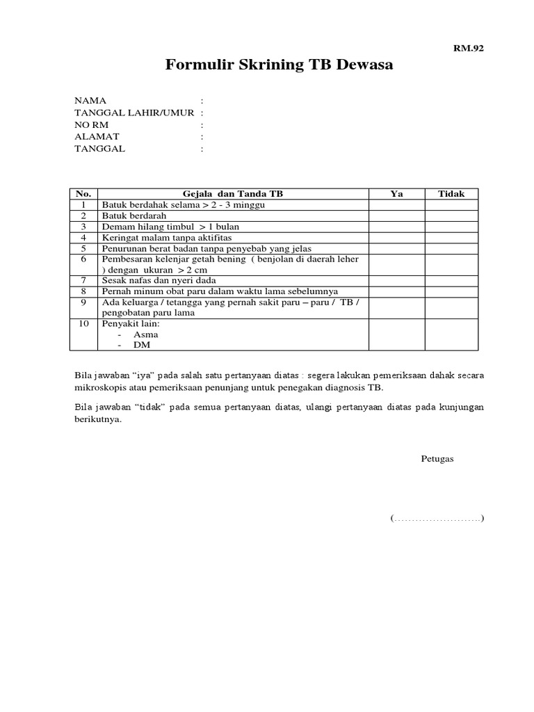 Formulir Skrining TB | PDF
