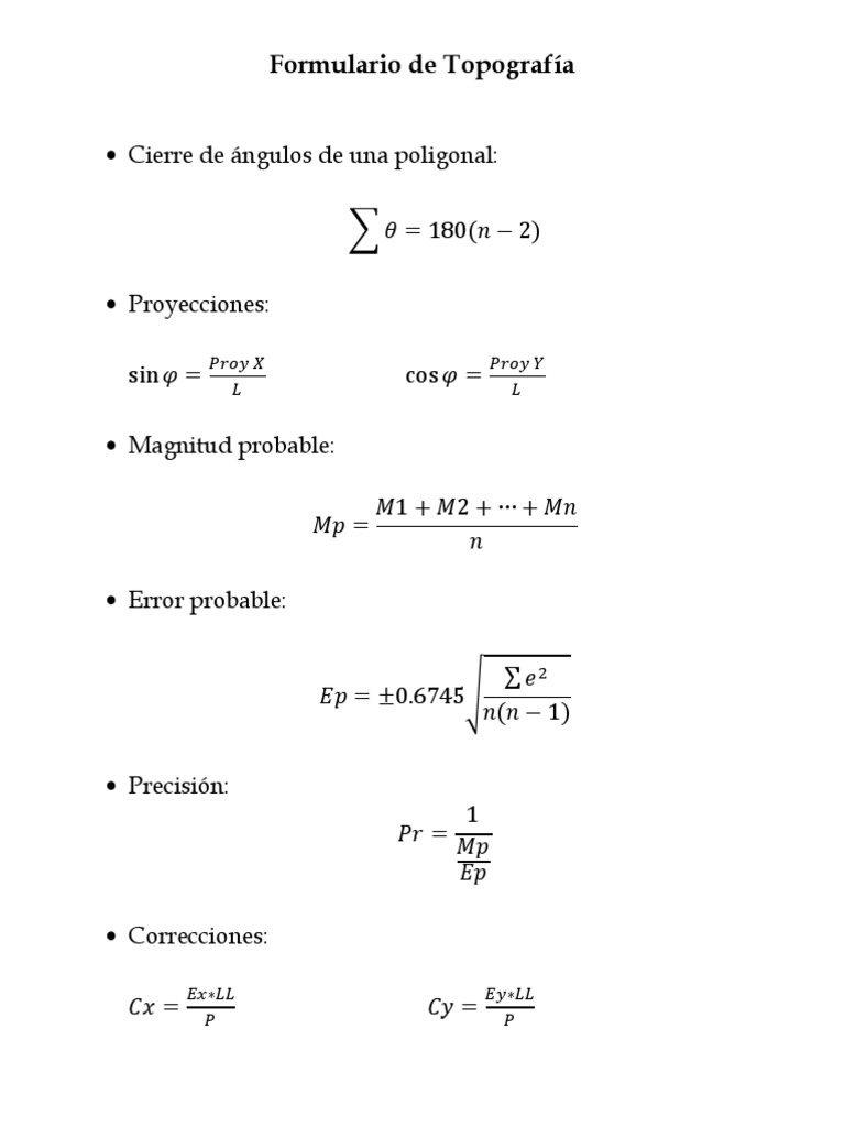 Fórmulas topográficas básicas | PDF