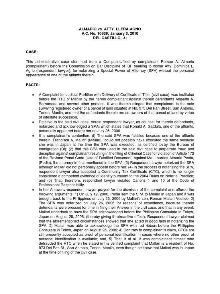 Almario vs. Atty. Llera-Agno (Jan 2018) | PDF | Notary Public | Affidavit