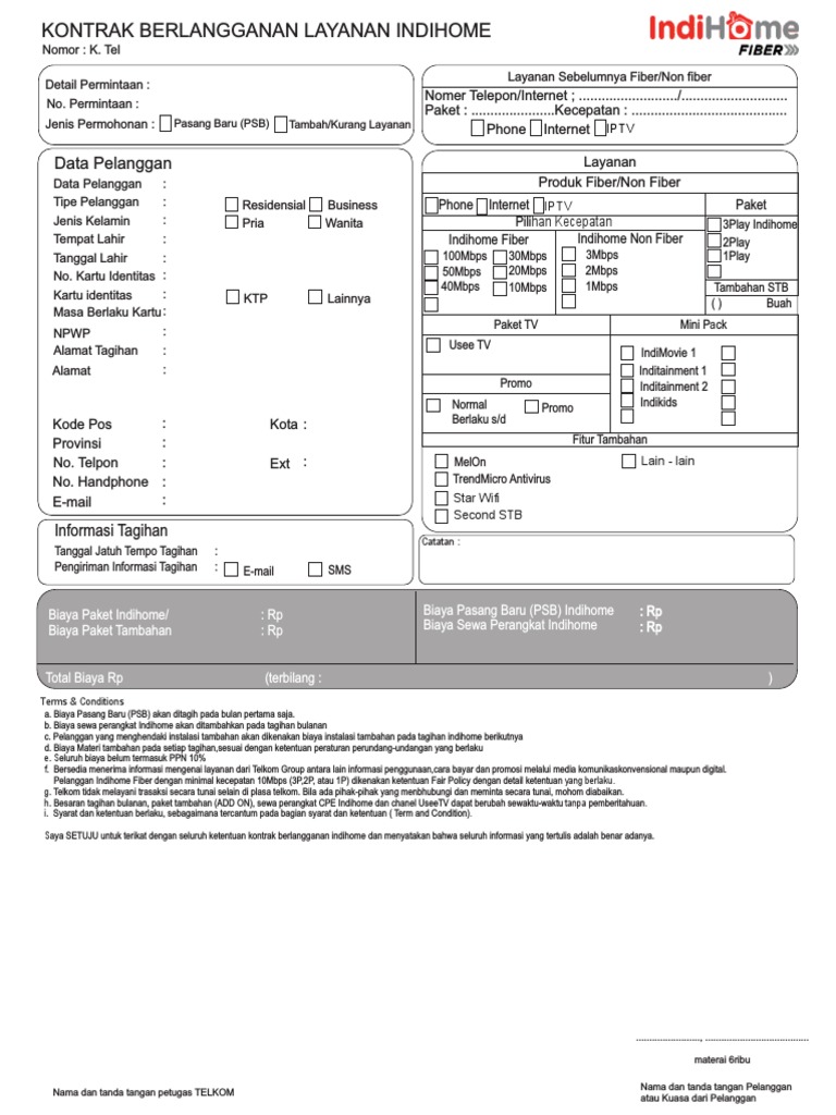 Form Berlangganan Indihome | PDF