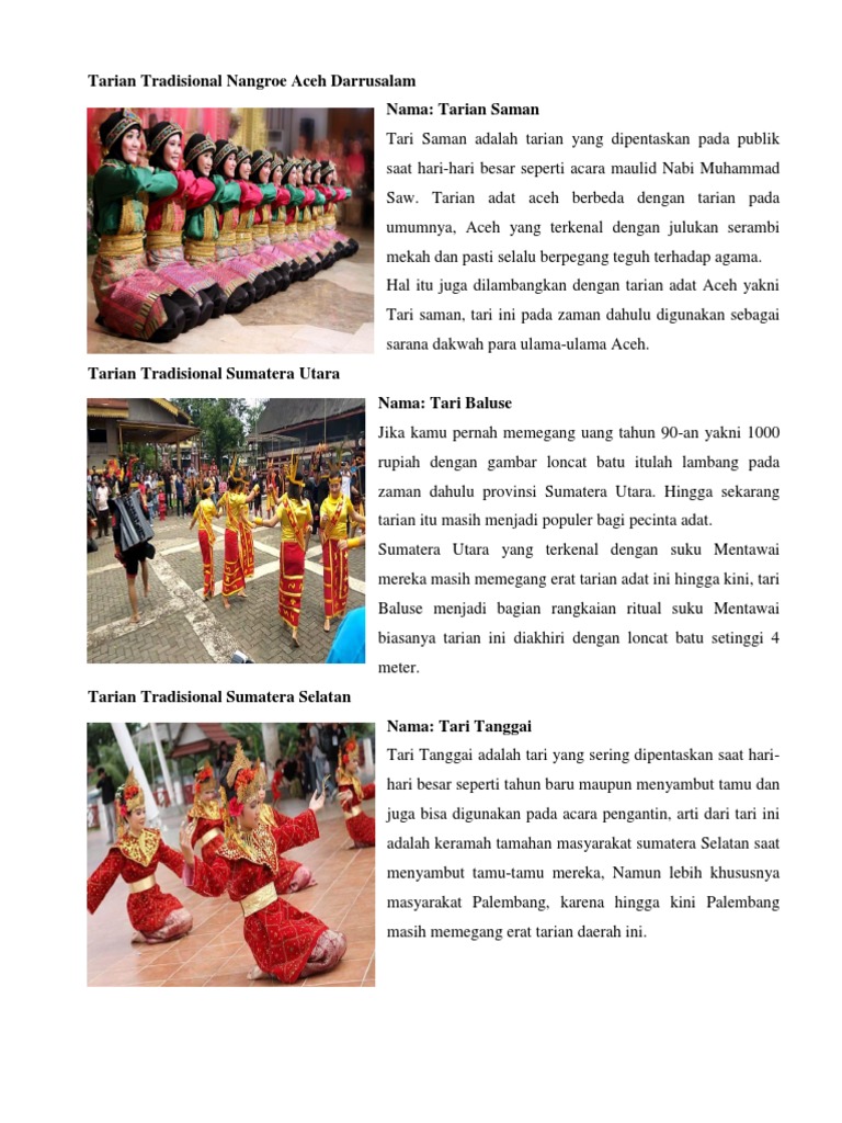 JEnis Tarian Daerah Tradisional Indonesia Beserta Gambarnya | PDF
