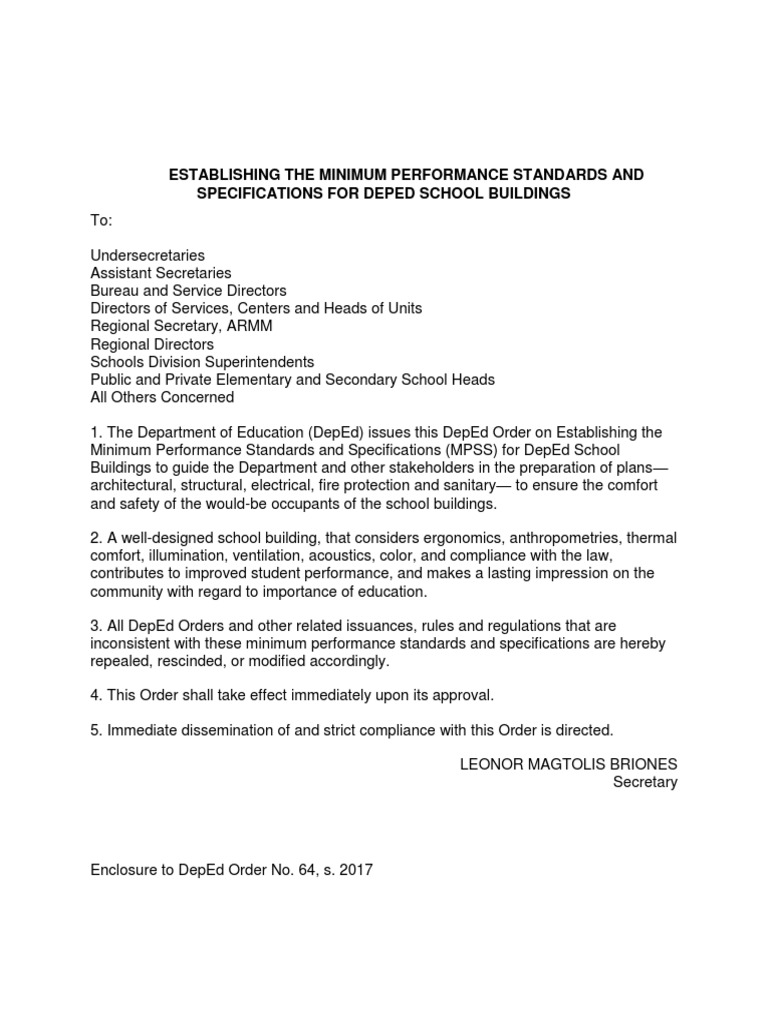 Establishing The Minimum Performance Standards and Specifications For ...