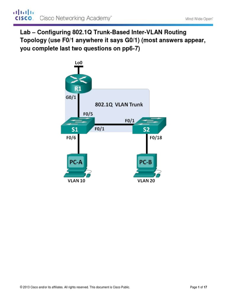 Lab - Configuring 802.1Q Trunk-Based Inter-VLAN Routing Topology (Use ...