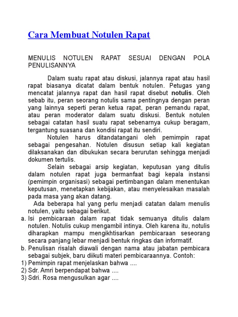Cara Membuat Notulen Rapat | PDF