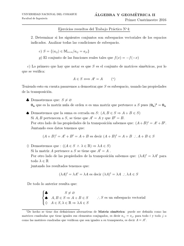 Ejercicios Resueltos De Espacios Vectoriales Pdf Matriz