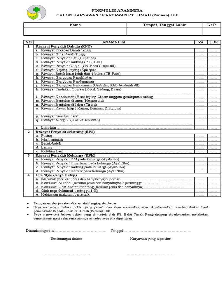 Formulir ANAMNESA | PDF
